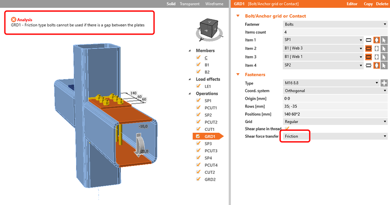 Through long bolts for hollow sections warning | IDEA StatiCa